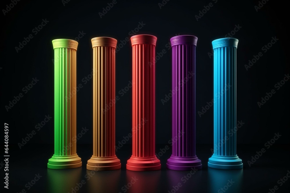 Six colorful pillars on a dark background. 3D render. Generative AI ...