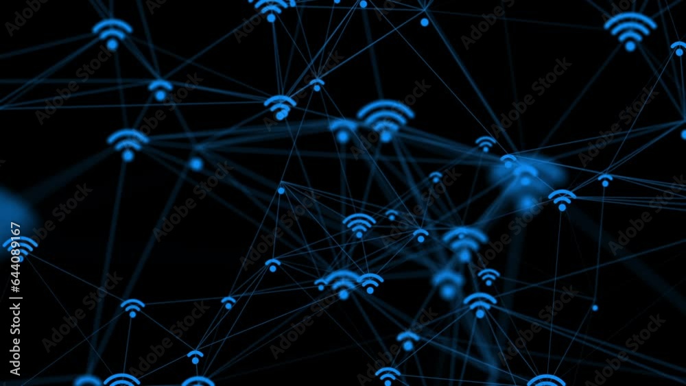 Wi-fi network connections concept background with flashing blue wi-fi ...