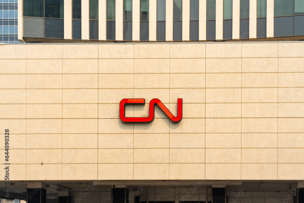 CN logo on CN Tower building in Edmonton, Alberta, Canada - July 14 ...