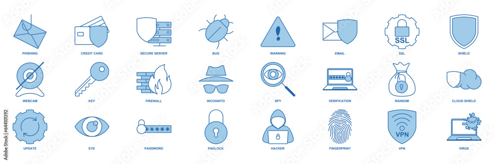 cyber security icon set, Included icons as Shield, Password, Bug and ...