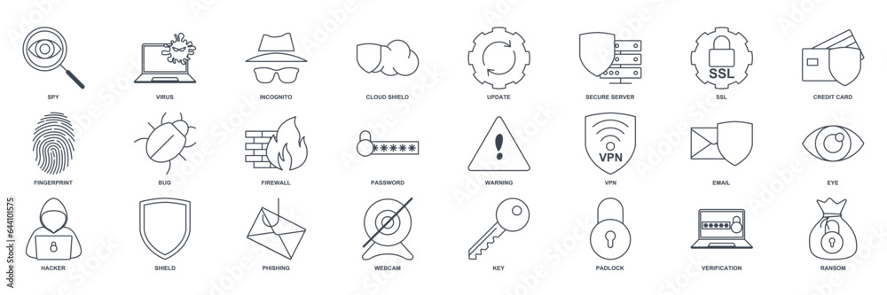 cyber security icon set, Included icons as Shield, Password, Bug and ...
