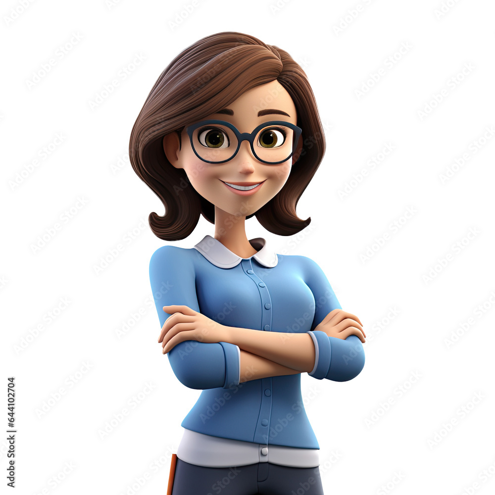 3D Cute cartoon female teacher character on transparent background ...