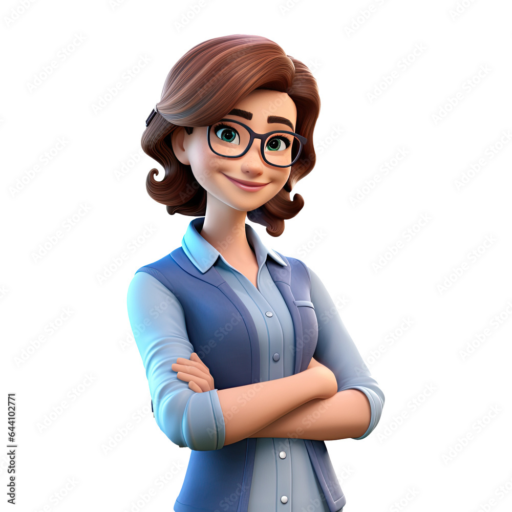 3D Cute cartoon female teacher character on transparent background ...