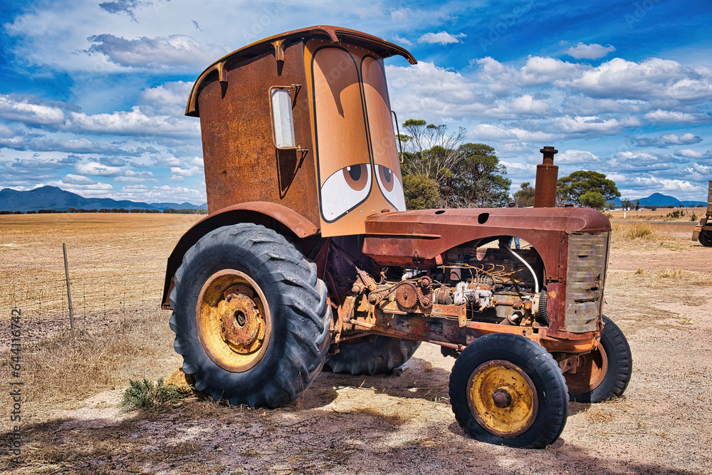 Street art tractor in the Australian outback, along the 'Horsepower ...
