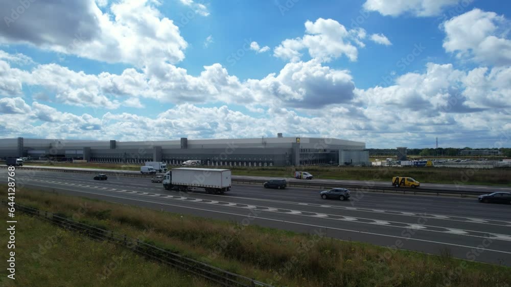 High Angle View of British Motorways and Highways and Traffic on M1 ...