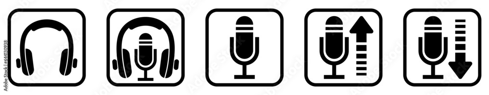 Headphones and microphone User Interface Icons. Editable Black and ...