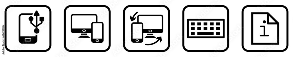 Mobile Phone, Computer and Keyboard User Interface Icons. Black and ...