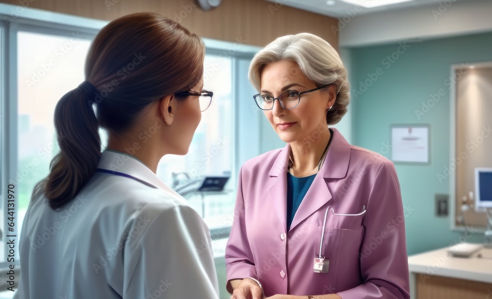 Cardiologist conducts the patient reception in the hospital. elderly ...