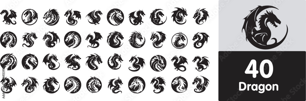 Vetor de Set Dragon Svg Bundle, Dragon svg, Dragon Cut File, Set ...