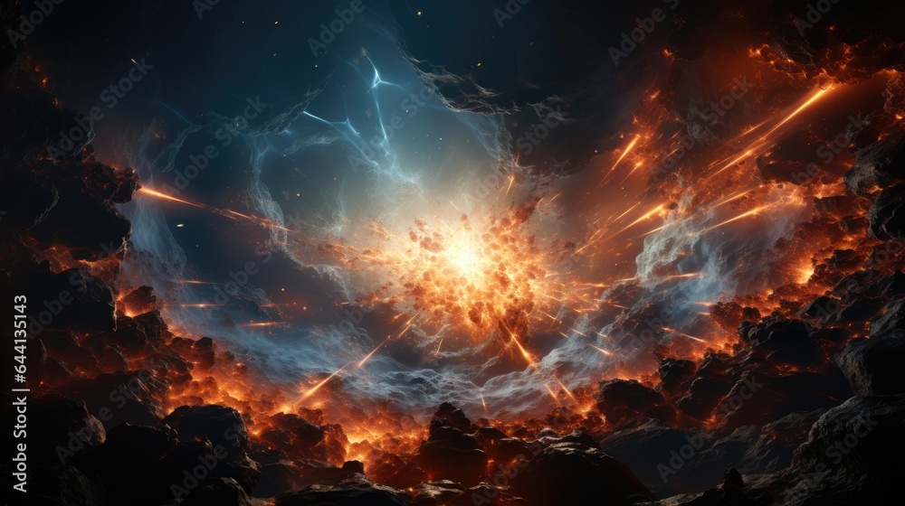 Supernova Burst. A cosmic explosion in space, emanating powerful shock ...