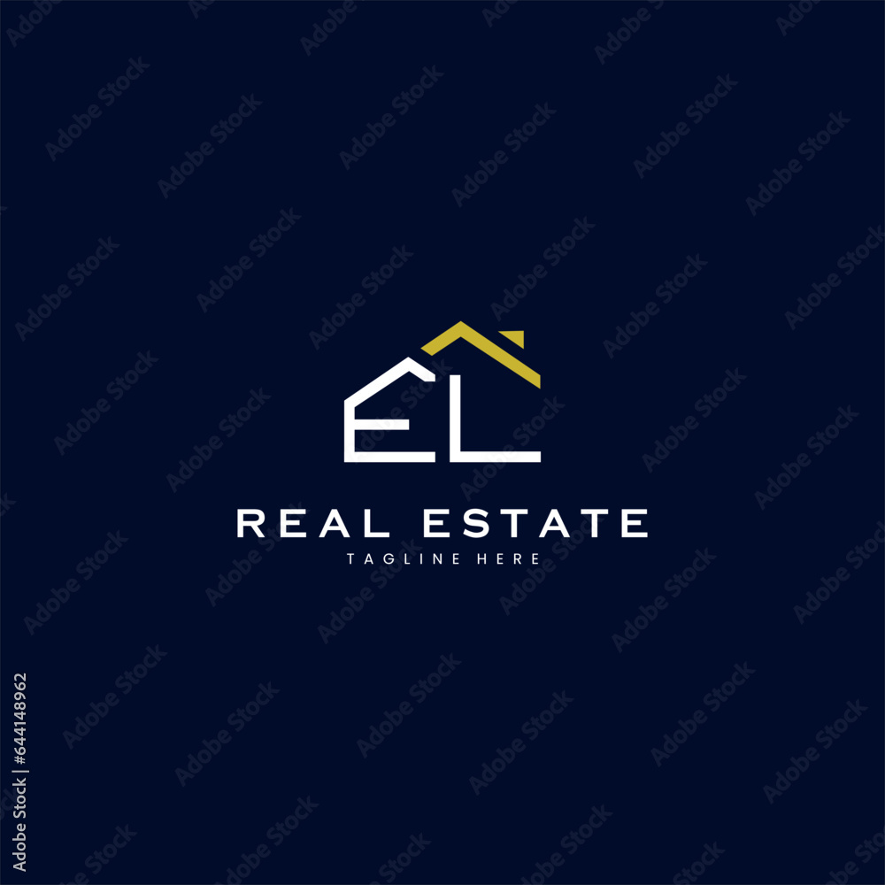 modern EL letter real estate logo in linear style with simple roof ...