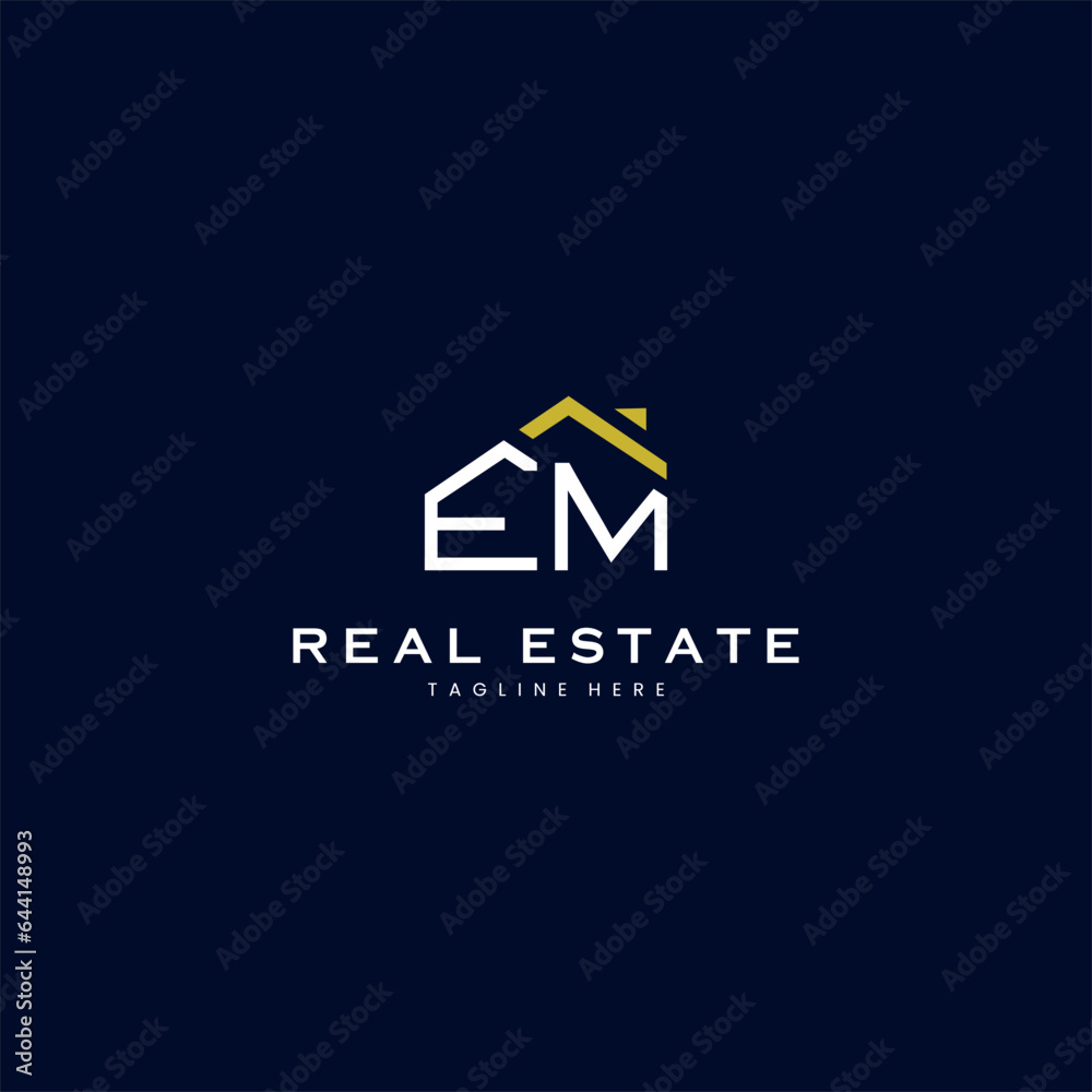modern EM letter real estate logo in linear style with simple roof ...