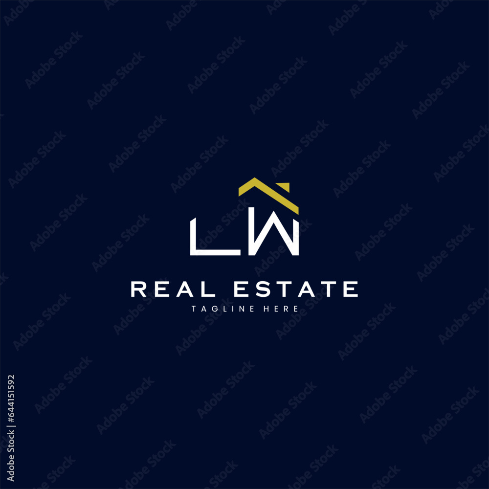 modern LW letter real estate logo in linear style with simple roof ...