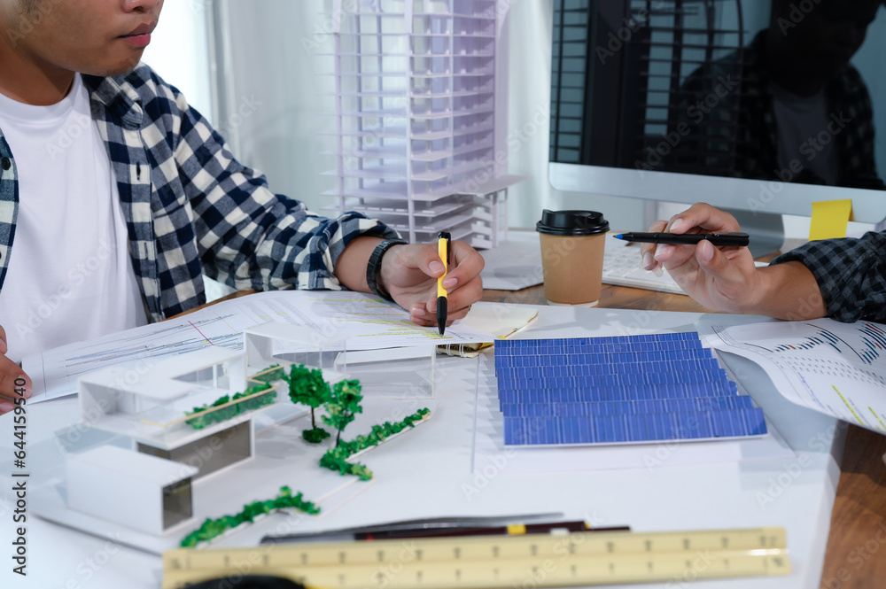 Asian Architect Students Studying Modern House Design and Finding Ways ...