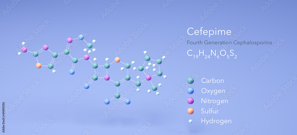 ภาพประกอบสต็อก cefepime molecule, molecular structures, cephalosporin ...
