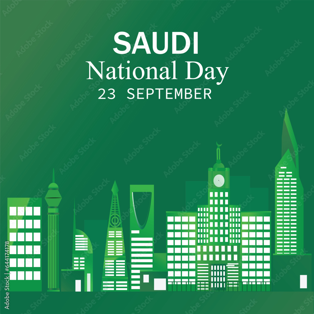 Vector detailed saudi national day background green city skyline Stock ...