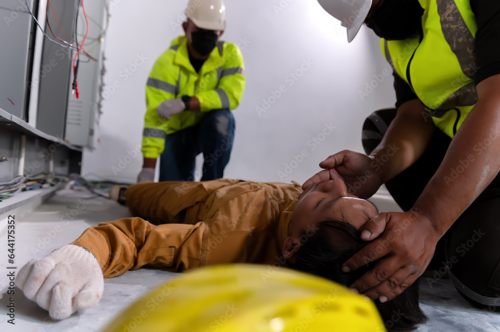 Establish an airway, Life-saving and rescue methods. Accident at work ...