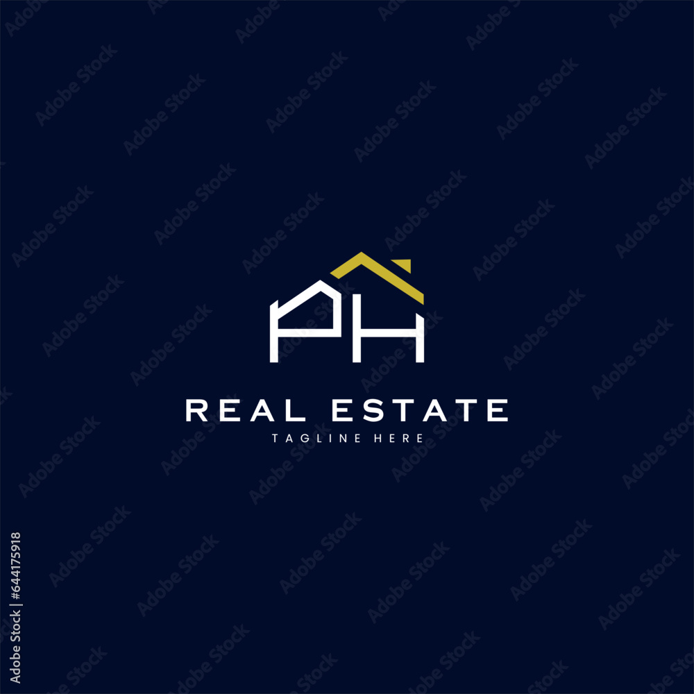 modern PH letter real estate logo in linear style with simple roof ...