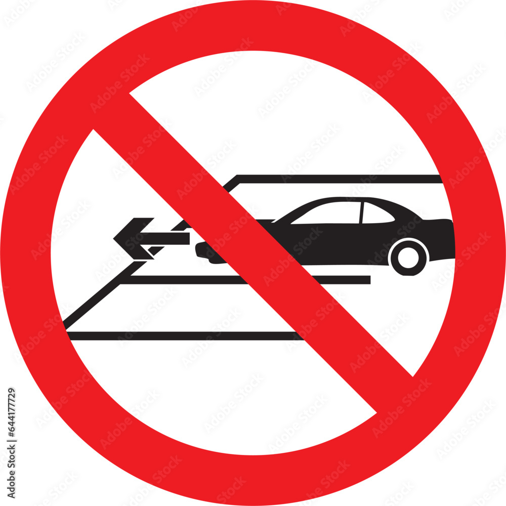 prohibido, no parquear el vehículo de frente, riesgo de accidente ...