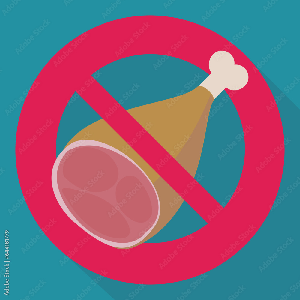 Red circular prohibition symbol with a crossed out piece of meat on a ...