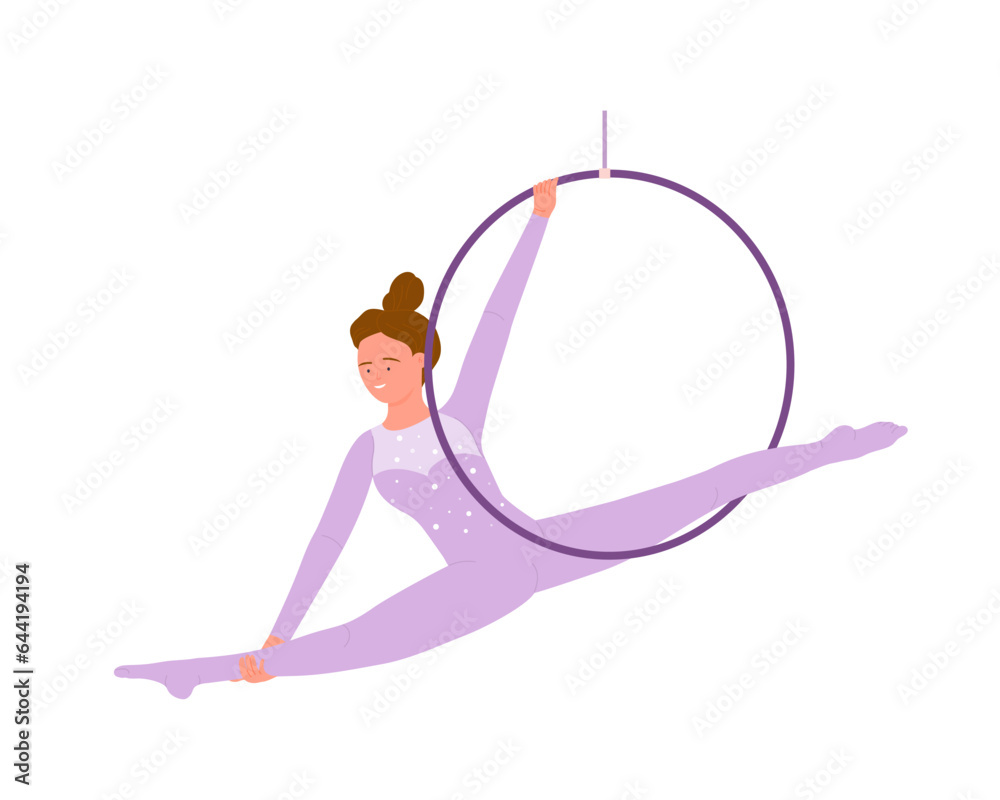 Female circus performance with ring. Circus acrobat artist, amusement ...