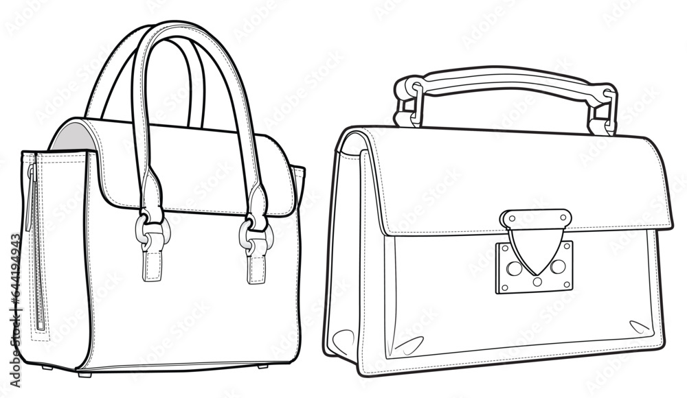 Lady handbag flat sketch fashion illustration drawing template mock up ...