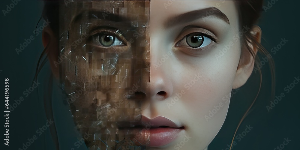 artificial intelligence deepfake AI image of a woman mixed with robotic ...