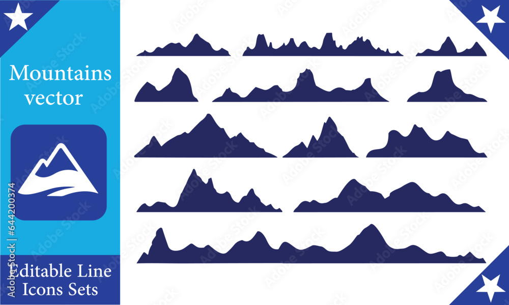 mountain, vector, icon, silhouette, logo, illustration, snow, peak, map ...