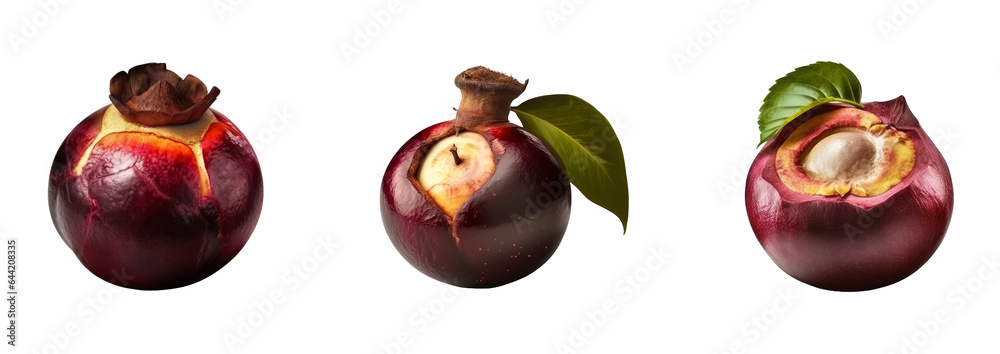 Set of mangosteen isolated on transparent background. Three stages of ...