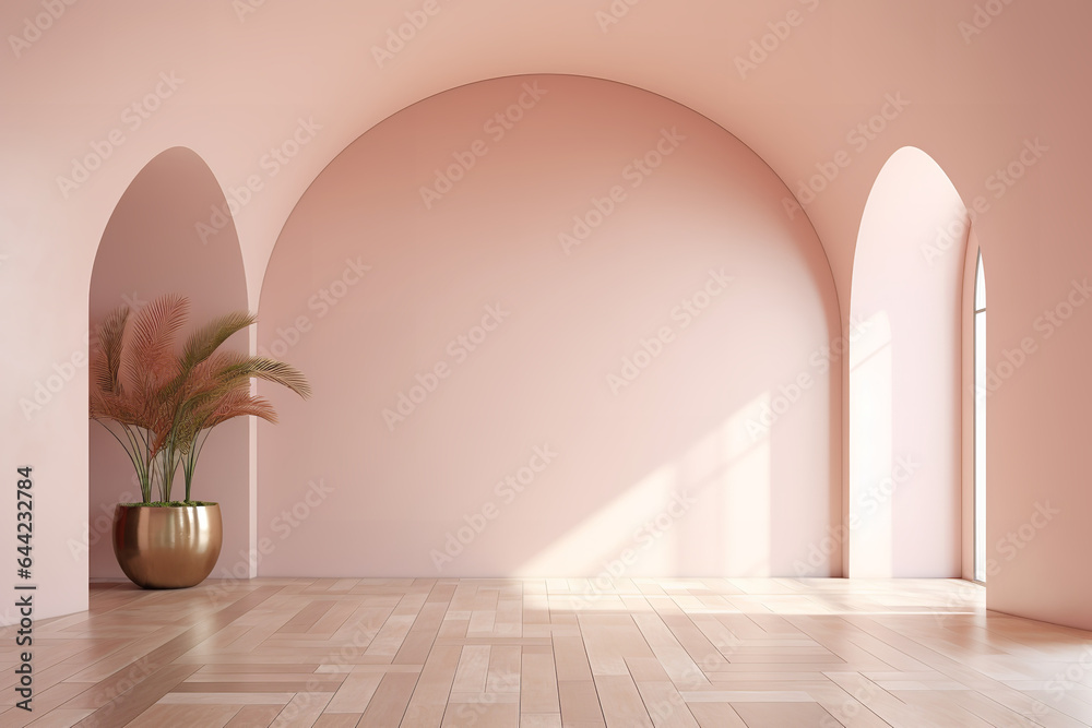 empty living room with doors, in the style of light pink and light ...
