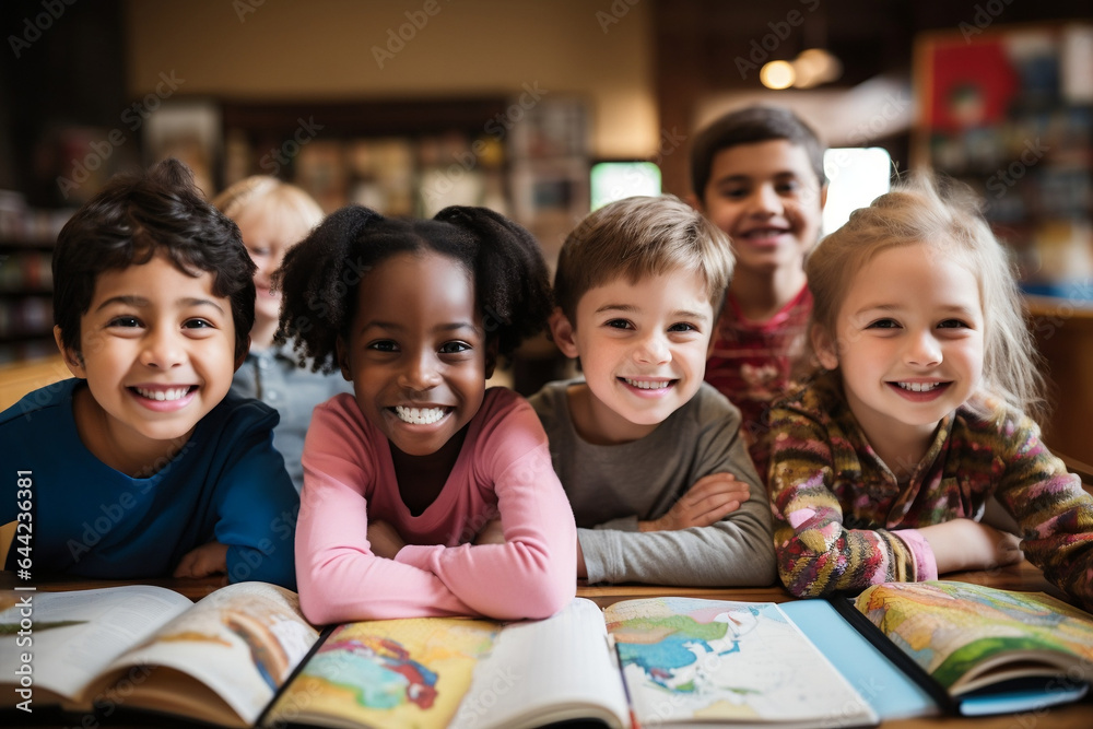 Happy diverse kids in the classroom of an elementary school, diversity ...