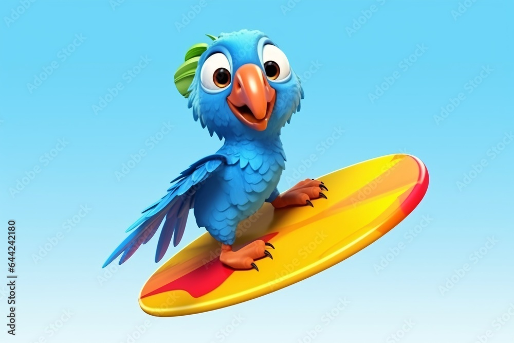 Cartoon parrot surfing on surfboard. Cartoon parrot with surfboard ...