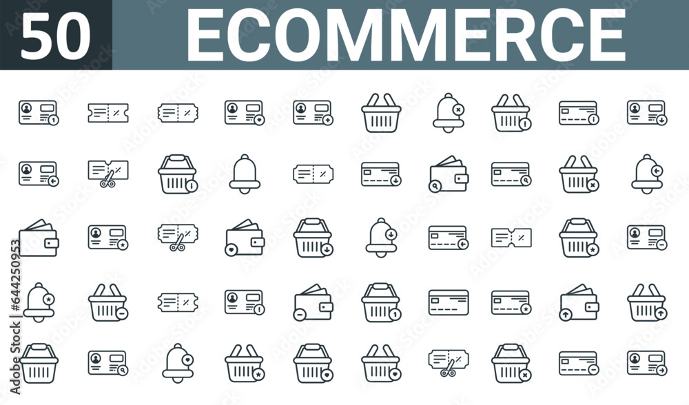 Vetor de set of 50 outline web ecommerce icons such as id card ...