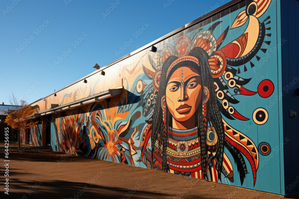 An indigenous mural featuring language scripts as a public art piece ...