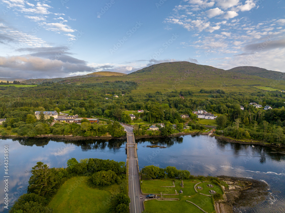 Aerial panorama view of Kenmare Bay at the entrance of the Ring of ...