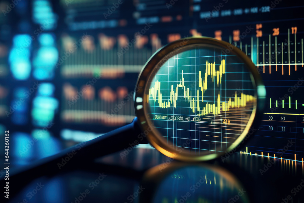 Data analysis, search engine optimization or SEO. magnifier, charts ...