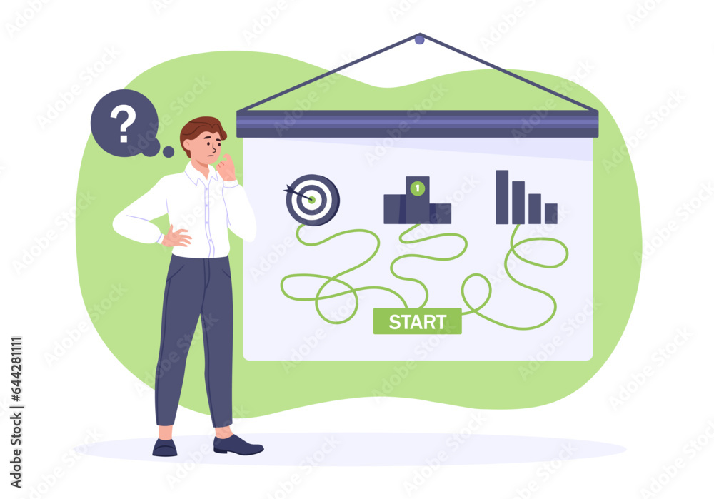 Man make choice concept. Young guy try to find solution and decision ...