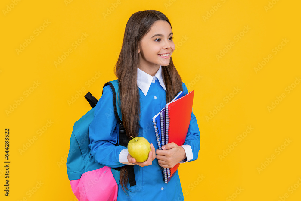 education in school. teen girl holding workbook. study at school lesson ...