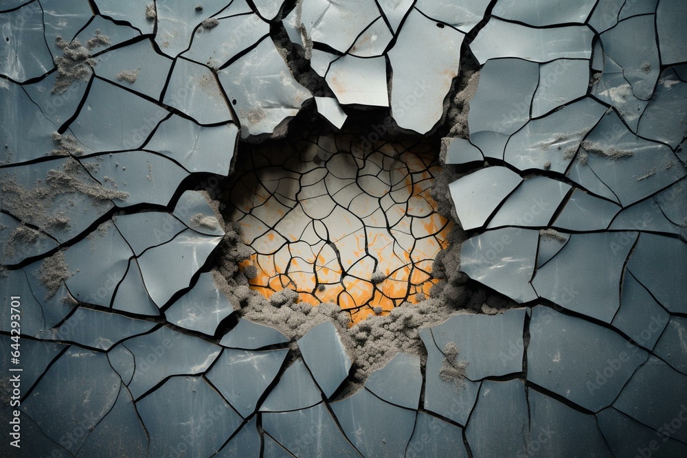 Dynamic abstract background featuring a cracked explosion hole in a ...