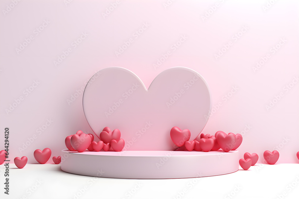 3D cylinder pedestal or stand podium with hearts decorations ...