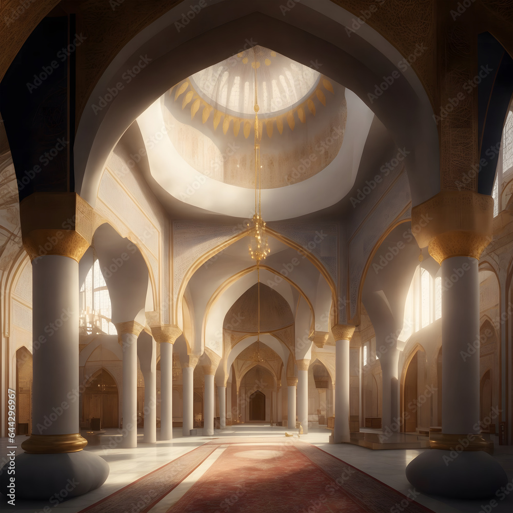 Foto de Interior of a mosque with arabic interior, Beautiful prayer ...