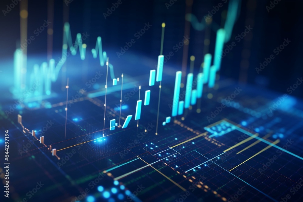 Abstract forex chart grid on blurry blue background with stats and ...