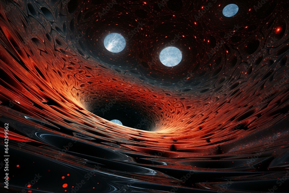 Conceptual artwork depicting spacetime distortion, curved space-hole ...
