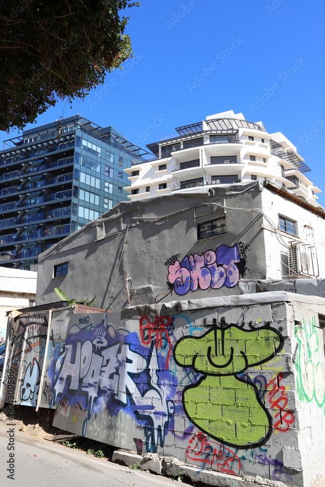 Tel Aviv Israel 20 . 01. 2023. Graffiti on walls in the city of Tel ...