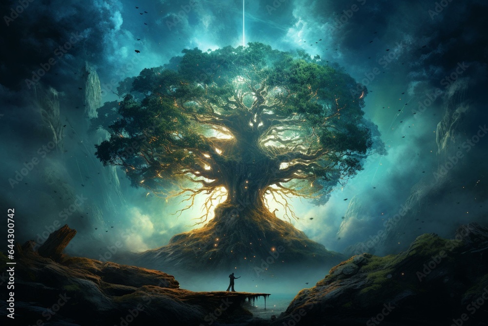A mythical tree in Norse mythology representing the tree of life ...