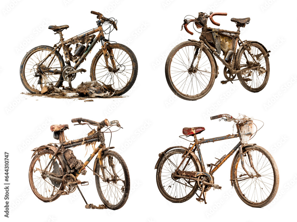 Ruined bicycle, transparent background, isolated image, generative AI ...