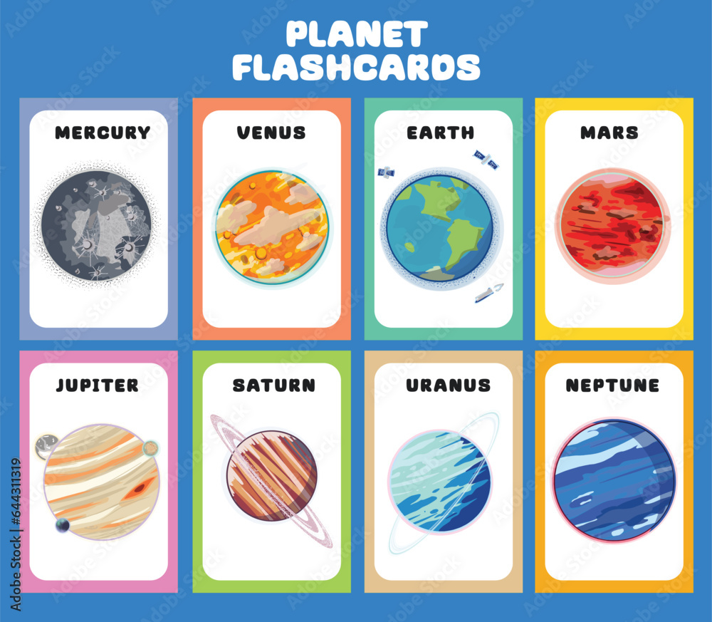 Set of planets flashcards for kids learning about planets, Mercury ...