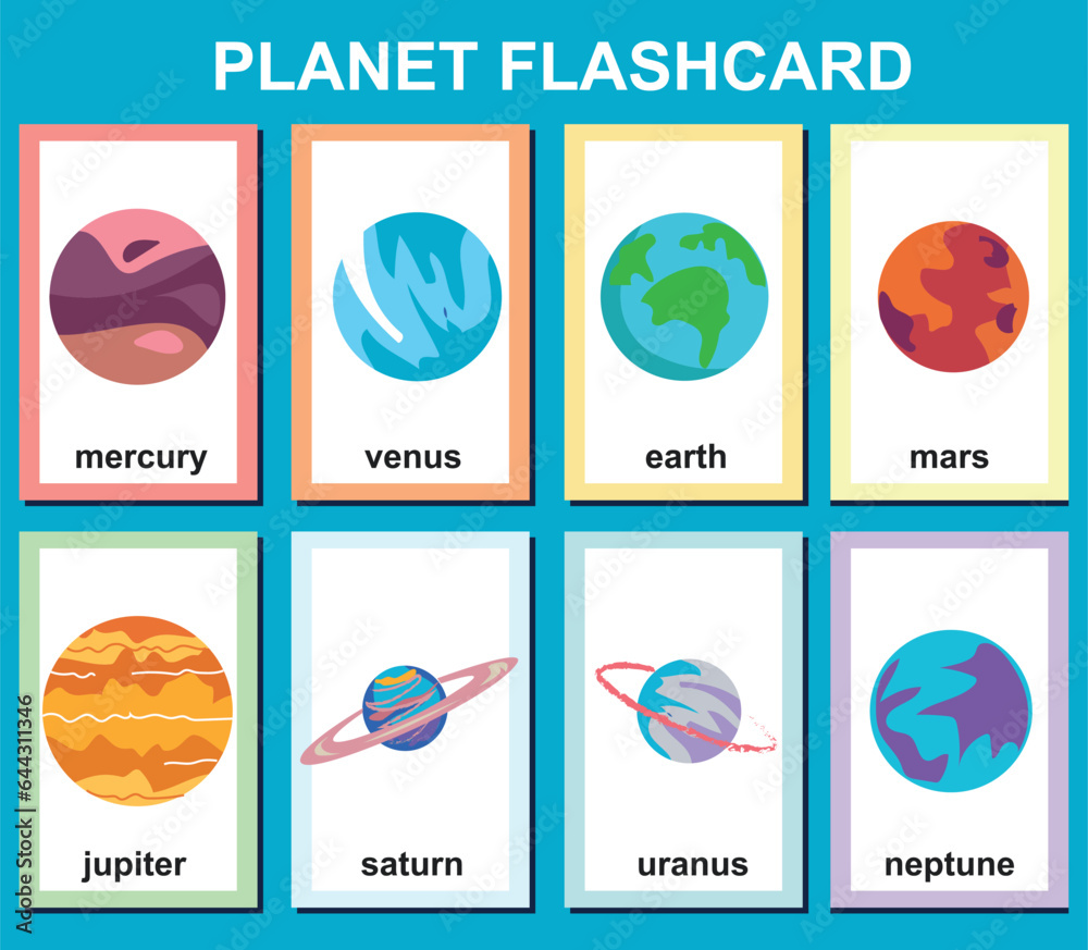 Set of planets flashcards for kids learning about planets, Mercury ...