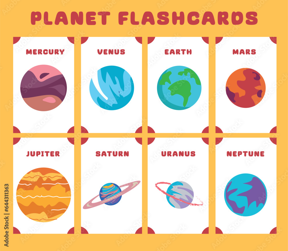 Set of planets flashcards for kids learning about planets, Mercury ...