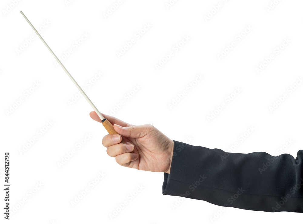 Woman hand holding Baton or Magic wand conjured up in the air on white ...